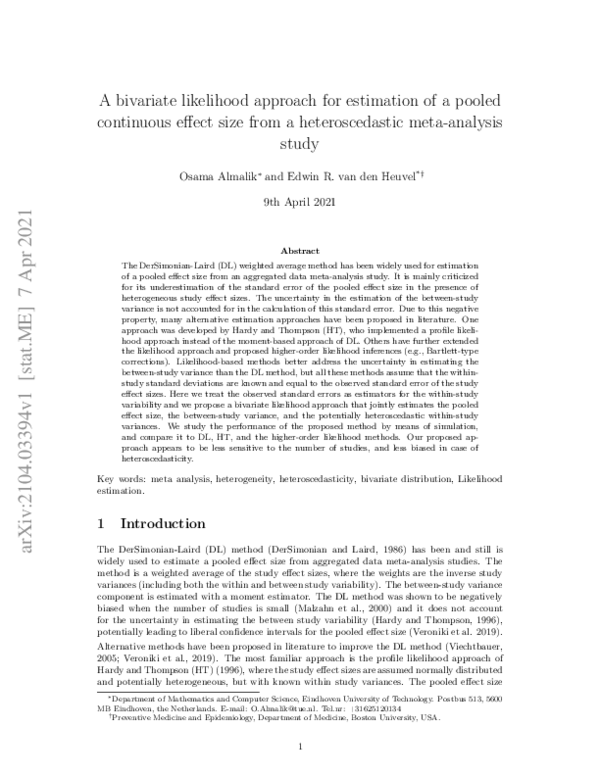 (PDF) A bivariate likelihood approach for estimation of a pooled ...