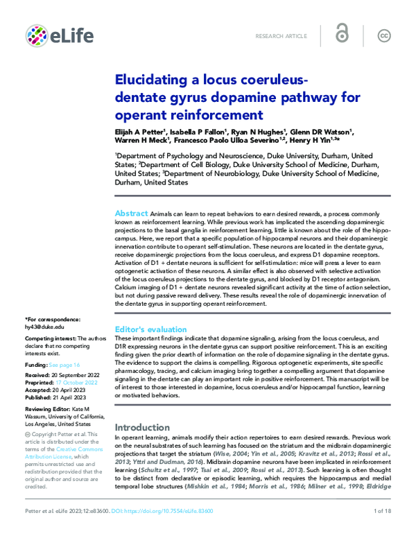 (PDF) Elucidating a locus coeruleus-dentate gyrus dopamine pathway for ...