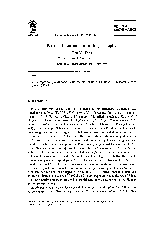 (PDF) Path partition number in tough graphs