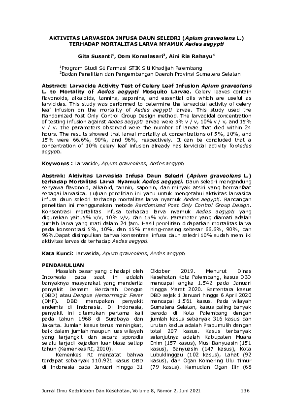 (PDF) AKTIVITAS LARVASIDA INFUSA DAUN SELEDRI (Apium graveolens L ...