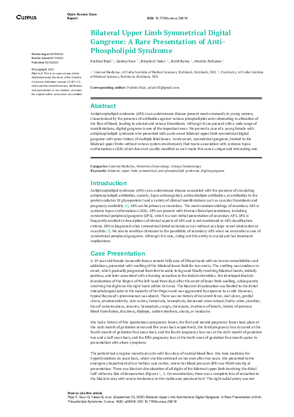 (PDF) Bilateral Upper Limb Symmetrical Digital Gangrene: A Rare ...
