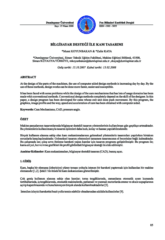 (PDF) Bi̇lgi̇sayar Desteği̇ İle Kam Tasarimi