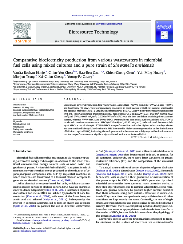 (PDF) Comparative bioelectricity production from various wastewaters in microbial fuel cells ...