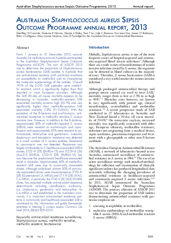(PDF) Australian Staphylococcus aureus Sepsis Outcome Programme annual ...
