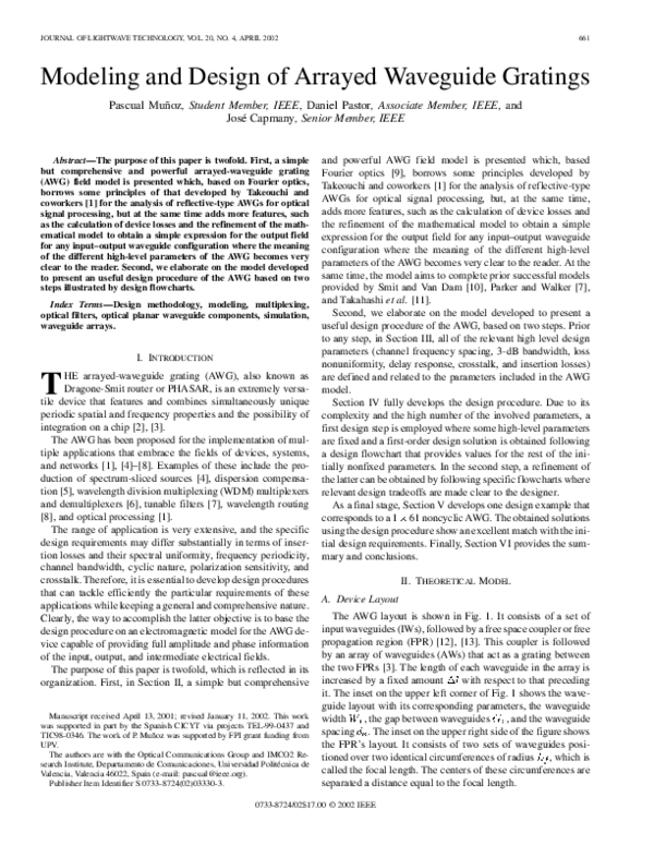 (PDF) Modeling and design of arrayed waveguide gratings