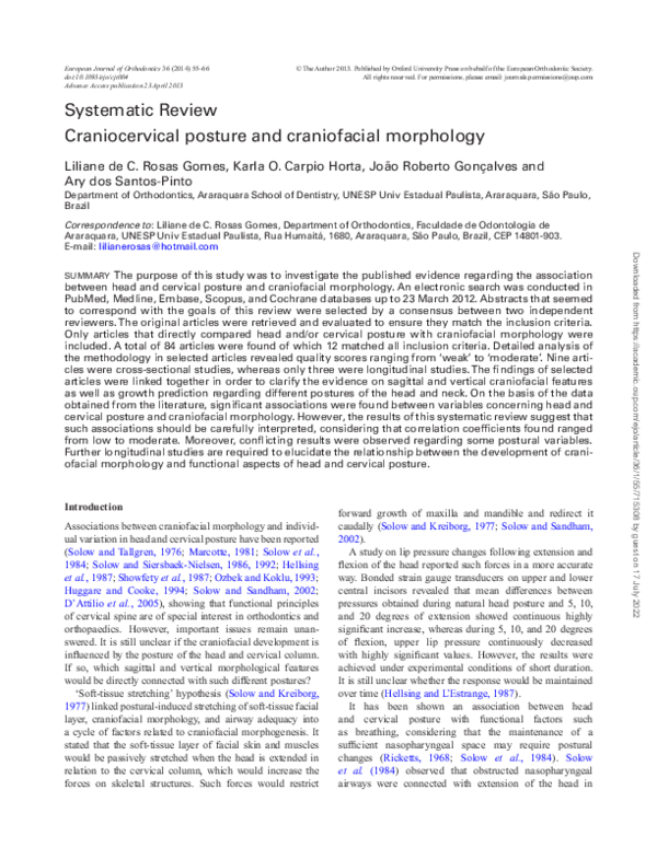 (PDF) Systematic Review: Craniocervical posture and craniofacial morphology