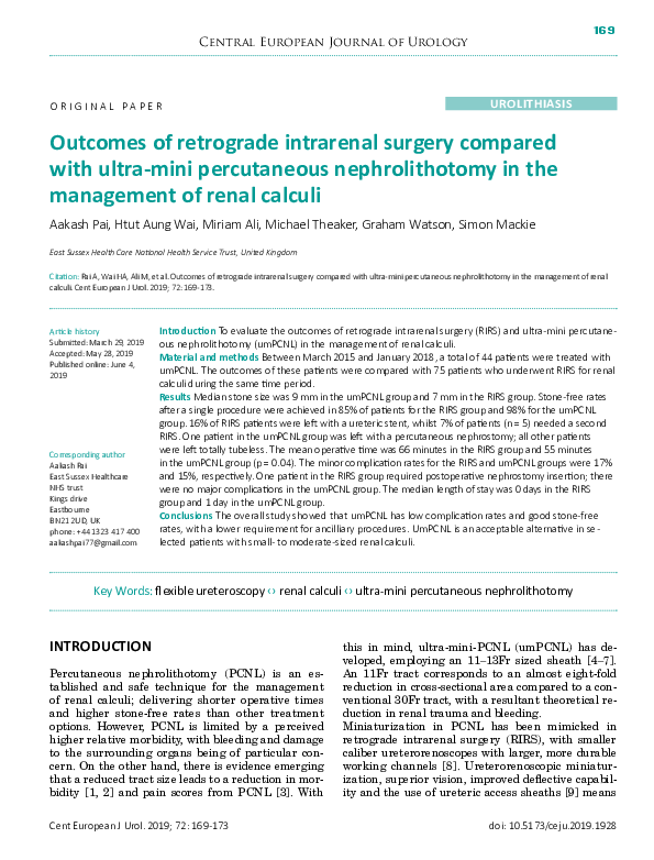 (PDF) Outcomes of Retrograde Intrarenal Surgery Compared with ...