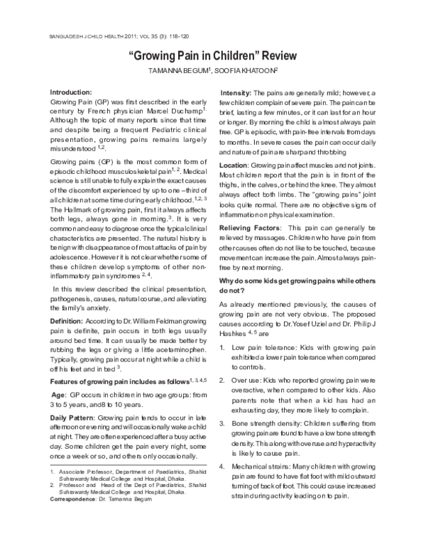 (PDF) Growing Pain in Children" Review
