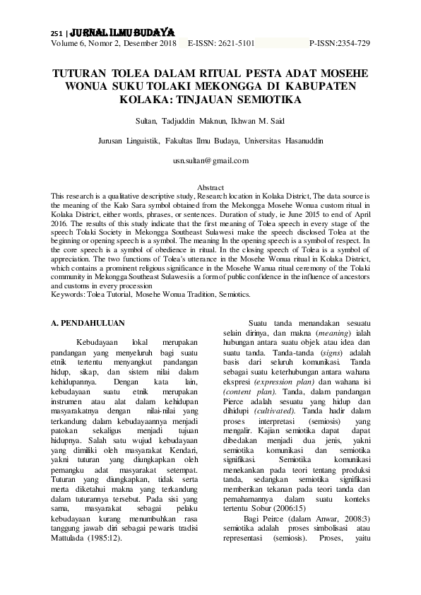 (PDF) Tuturan Tolea Dalam Ritual Pesta Adat Mosehe Wonua Suku Tolaki ...