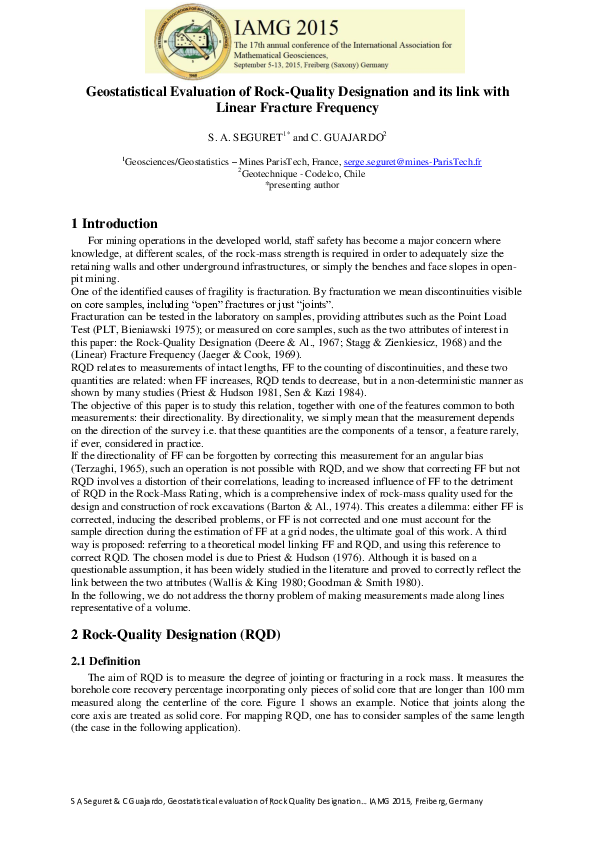(PDF) Geostatistical Evaluation of Rock-Quality Designation and its ...