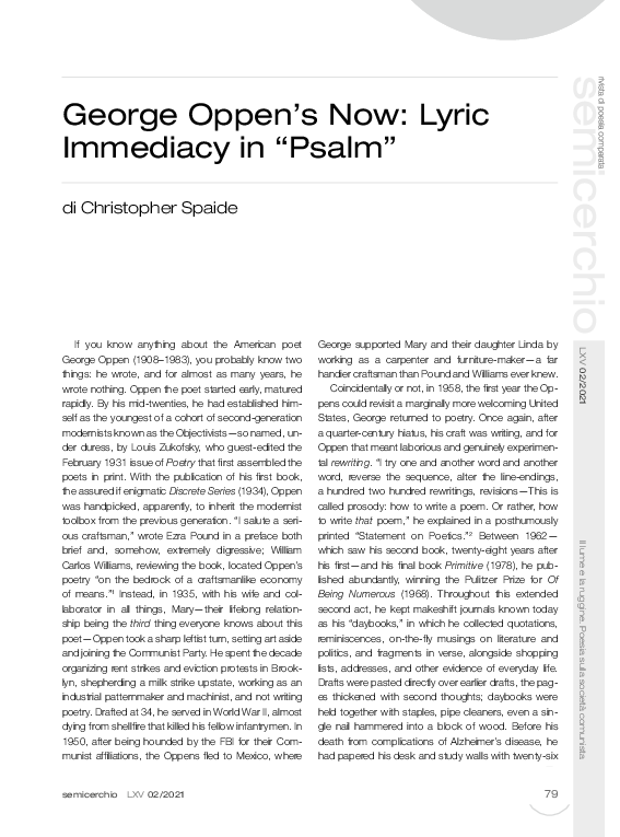 (PDF) George Oppen’s Now: Lyric Immediacy in “Psalm”