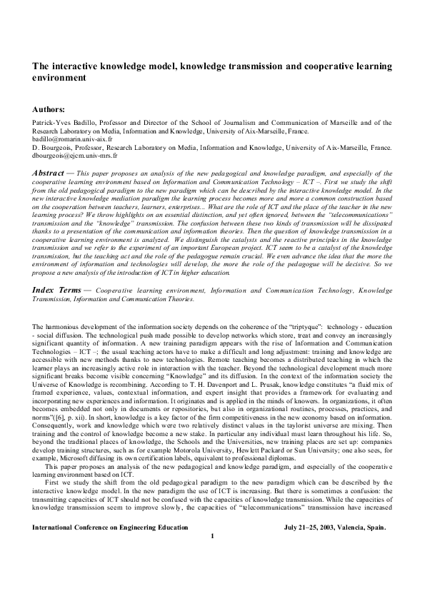 (PDF) The interactive knowledge model, knowledge transmission and ...