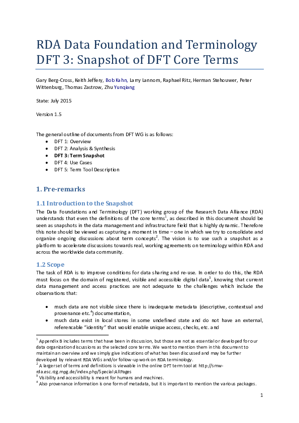 (PDF) RDA Data Foundation and Terminology DFT 3 : Snapshot of DFT Core ...