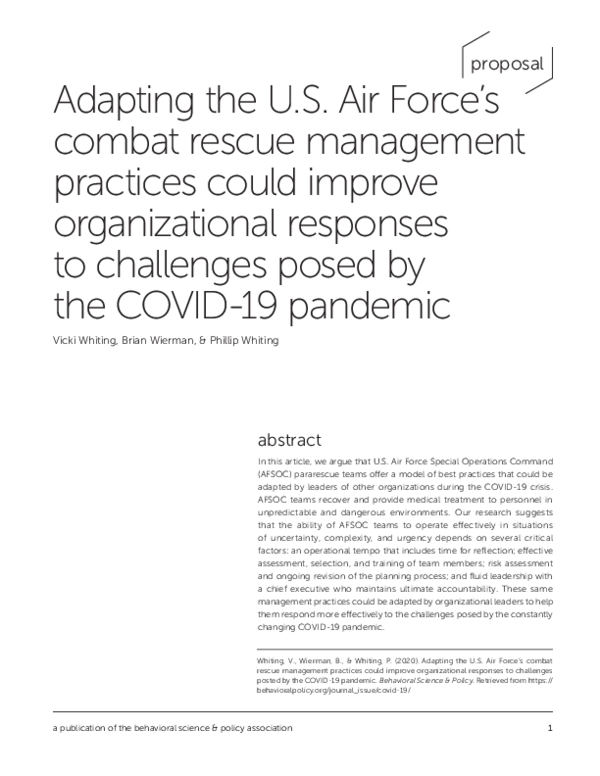 (PDF) Adapting the U.S. Air Force’s combat rescue management practices ...