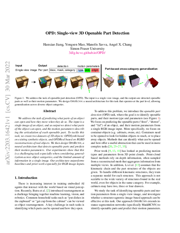 (PDF) OPD: Single-View 3D Openable Part Detection