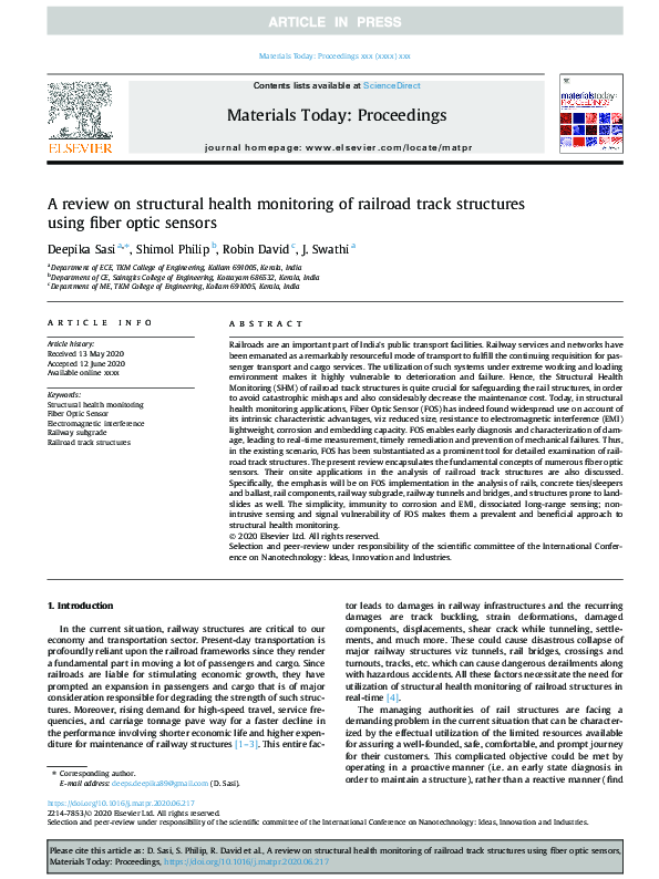 Pdf A Review On Structural Health Monitoring Of Railroad Track Structures Using Fiber Optic