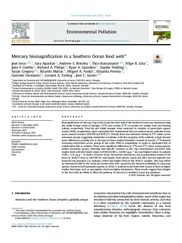 (PDF) Mercury biomagnification in a Southern Ocean food web