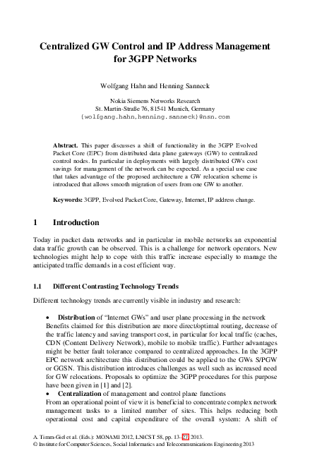 (PDF) Centralized GW Control and IP Address Management for 3GPP Networks