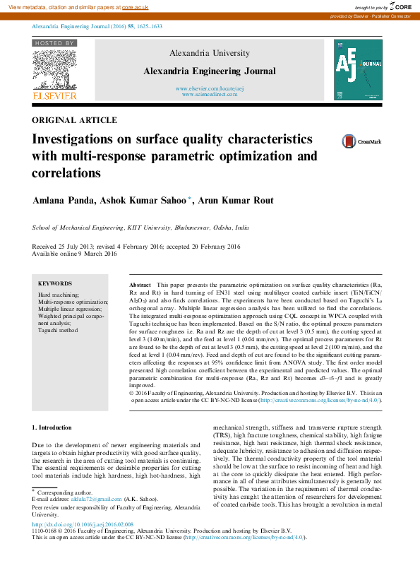 (PDF) Parametric Optimization of Surface Quality in Hard Turning