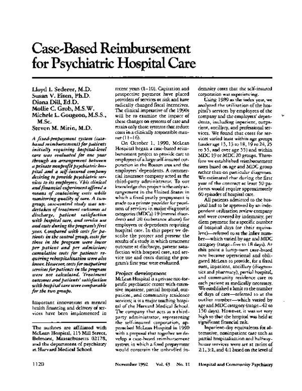 (PDF) Case-Based Reimbursement for Psychiatric Hospital Care