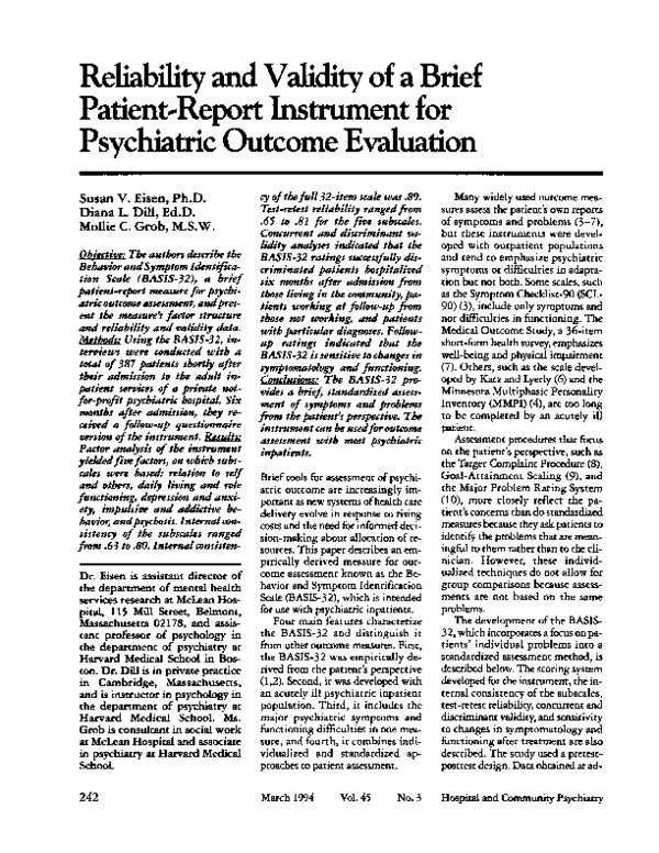 (PDF) Reliability and Validity of a Brief Patient-Report Instrument for Psychiatric Outcome ...