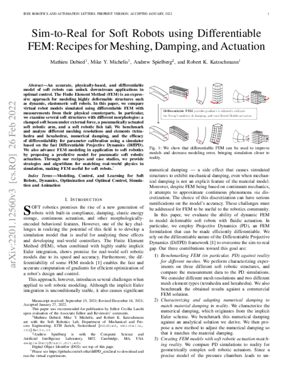 (PDF) Sim-to-Real for Soft Robots Using Differentiable FEM: Recipes for Meshing, Damping, and ...