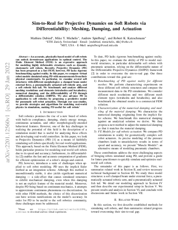 (PDF) Sim-to-Real for Projective Dynamics on Soft Robots via Differentiability: Meshing, Damping ...