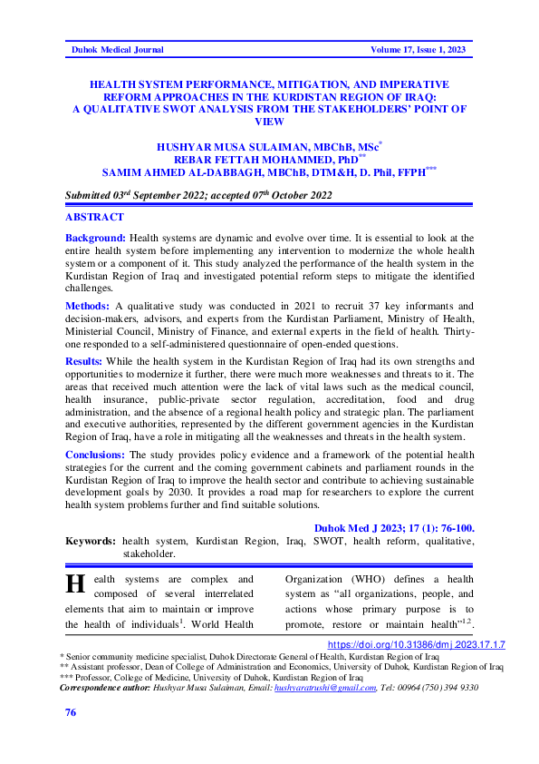 (PDF) Health System Performance, Mitigation, and Imperative Reform ...