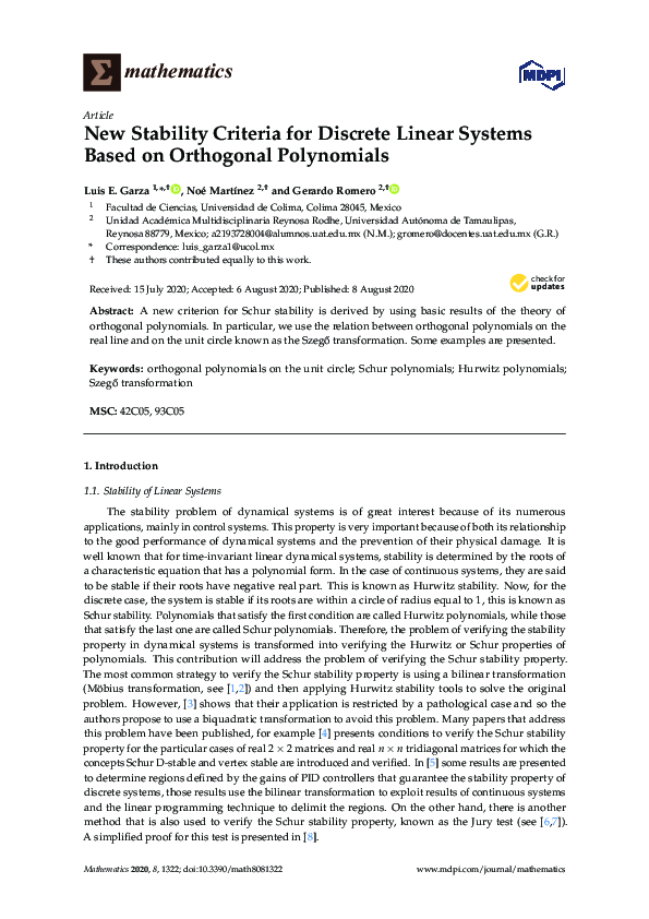 (PDF) New Stability Criteria for Discrete Linear Systems Based on ...