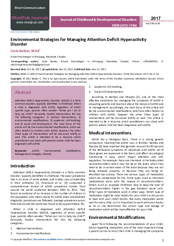 (PDF) Environmental Strategies for Managing Attention Deficit Hyperactivity Disorder