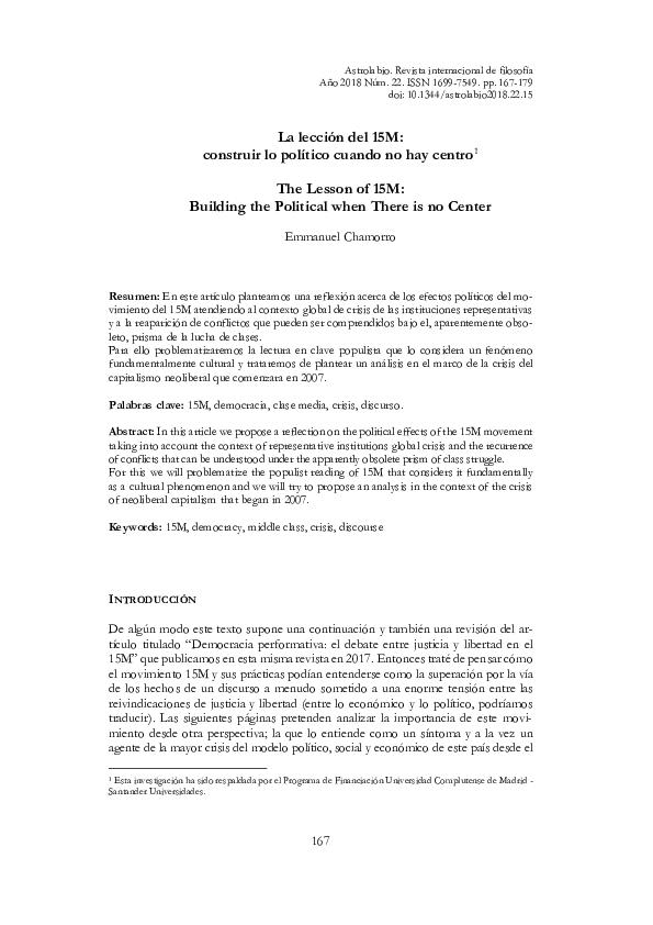 (PDF) La lecci n del 15M: construir lo pol tico cuando no hay centro