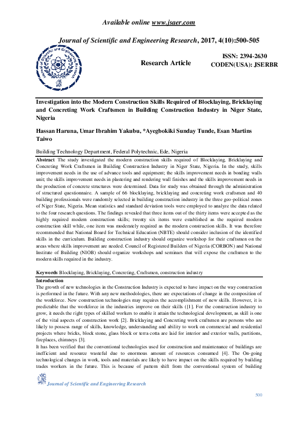 (PDF) Investigation into the Modern Construction Skills Required of ...