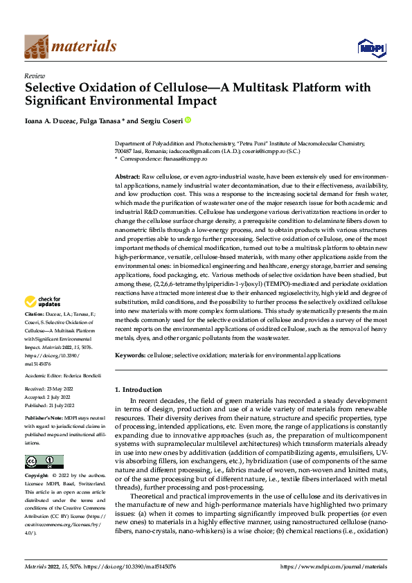 (PDF) Selective Oxidation of Cellulose—A Multitask Platform with ...