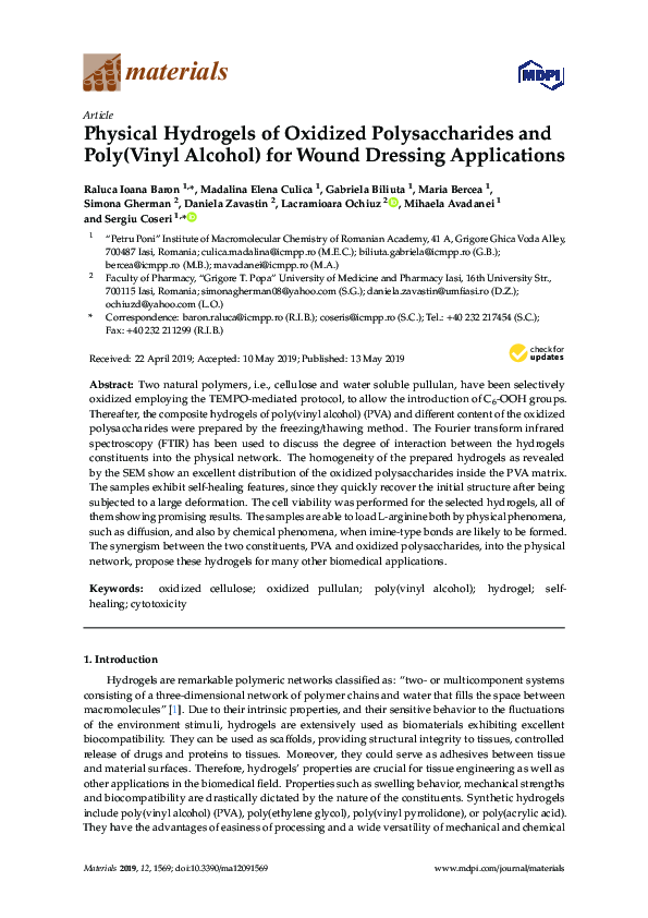 (PDF) Physical Hydrogels of Oxidized Polysaccharides and Poly(Vinyl Alcohol) for Wound Dressing ...