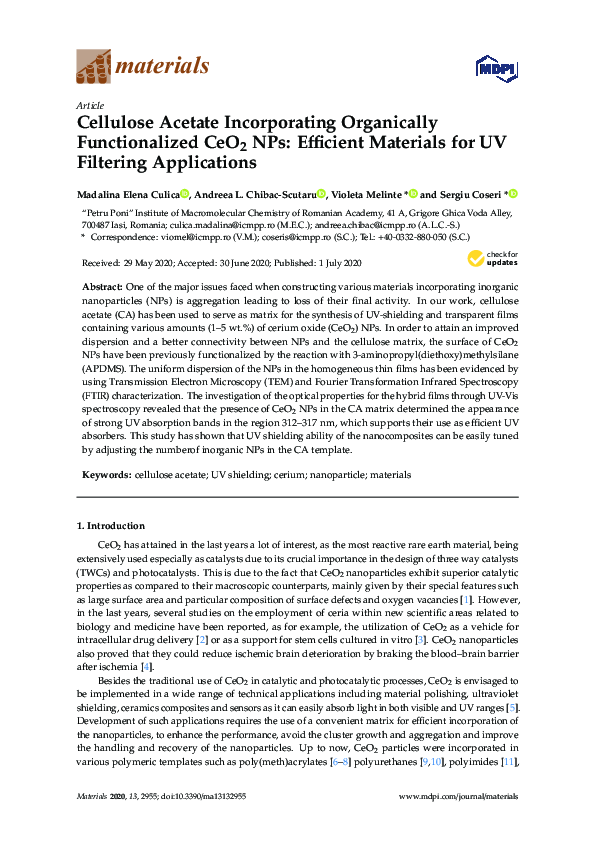 (PDF) Cellulose Acetate Incorporating Organically Functionalized CeO2 NPs: Efficient Materials ...