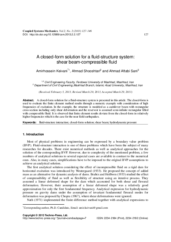 (PDF) A closed-form solution for a fluid-structure system: shear beam ...