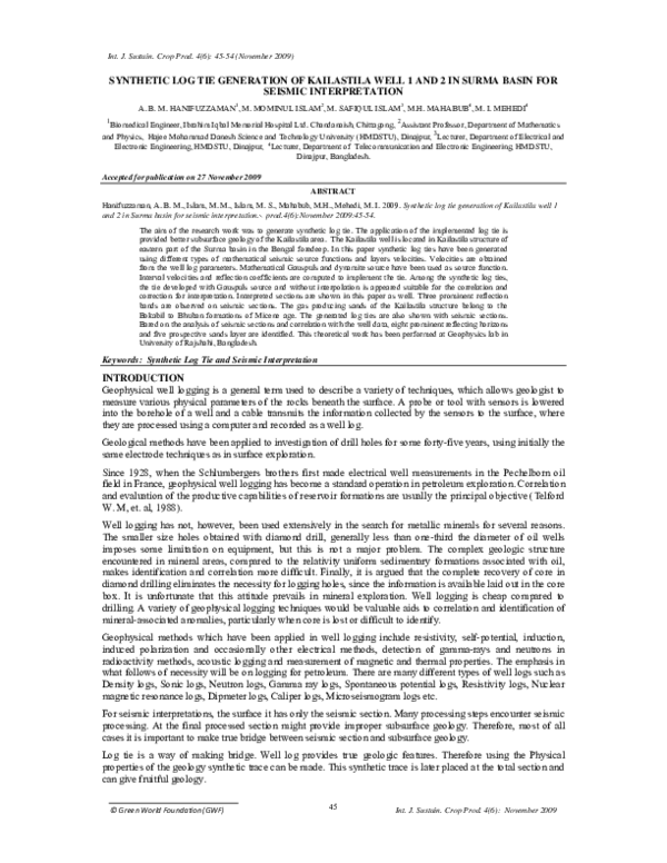 (PDF) Synthetic Log Tie Generation of Kailastila Well 1 and 2 in Surma ...