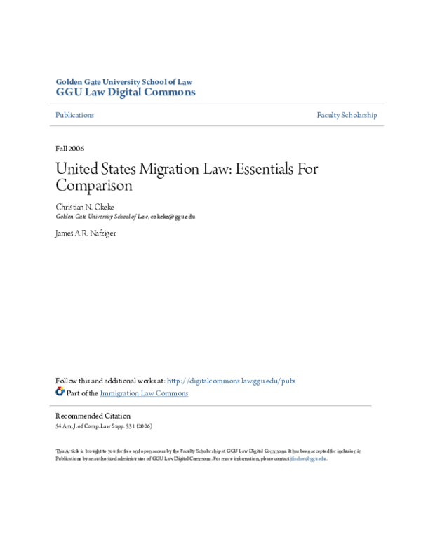 (PDF) United States Migration Law: Essentials for Comparison***