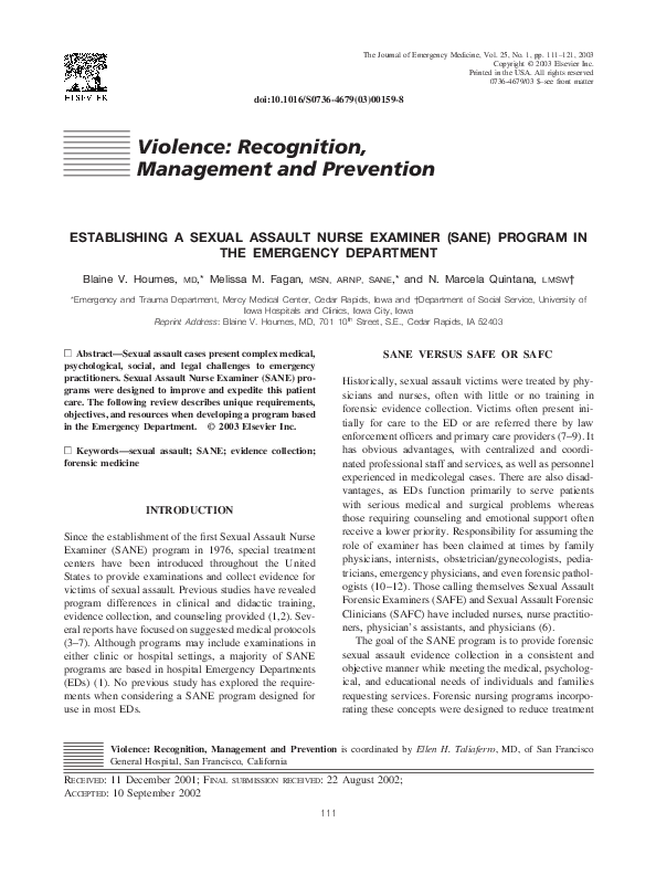(PDF) Establishing a sexual assault nurse examiner (SANE) program in ...