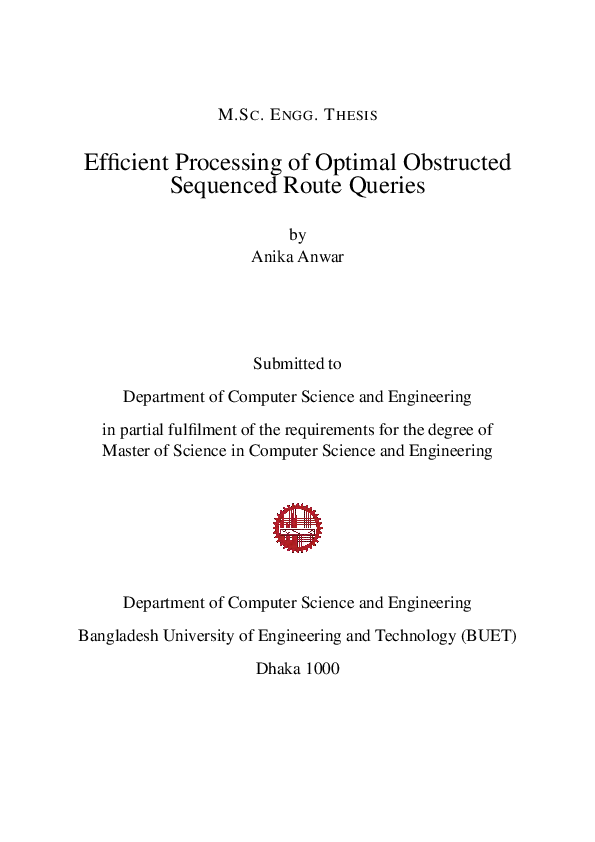 (PDF) Efficient processing of optimal obstructed sequenced route queries | Anika Binte Anwar 222 ...