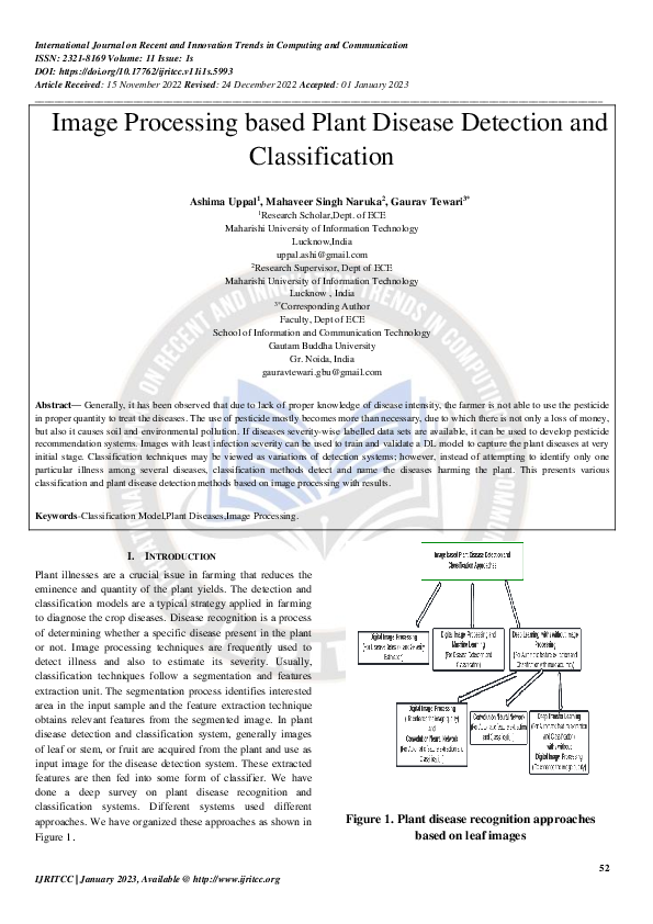 (PDF) Image Processing based Plant Disease Detection and Classification