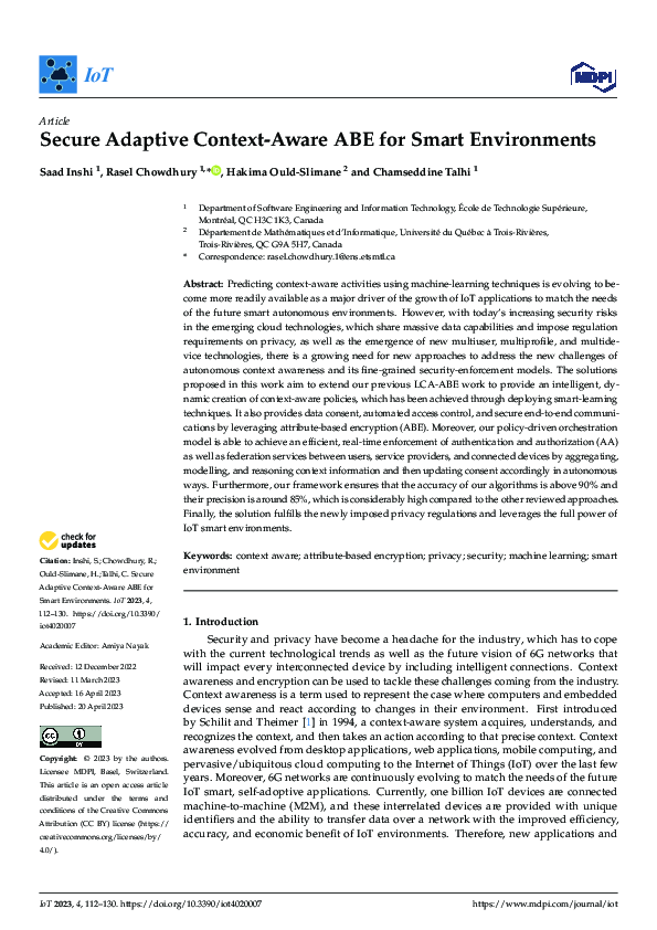 (PDF) Secure Adaptive Context-Aware ABE for Smart Environments