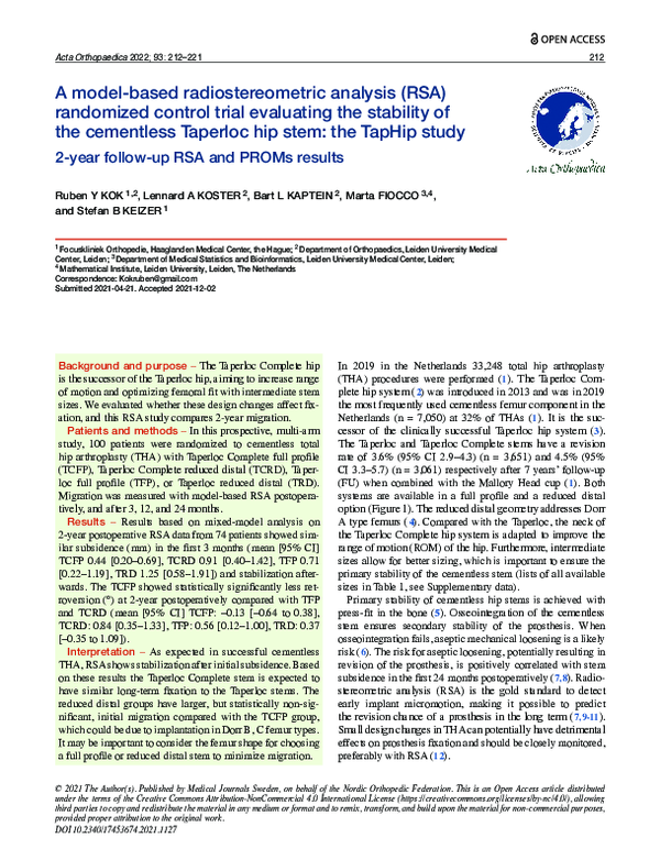 (PDF) model-based radiostereometric analysis (RSA) randomized control ...