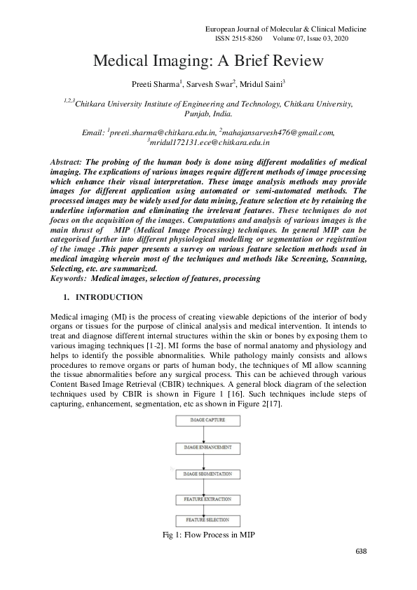 (PDF) Medical Imaging: A Brief Review