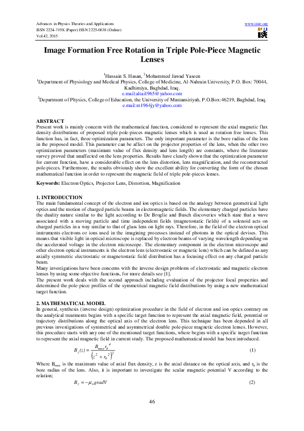 (PDF) Image Formation Free Rotation in Triple Pole-Piece Magnetic Lenses