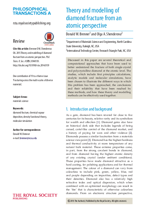 Pdf Theory And Modelling Of Diamond Fracture From An Atomic