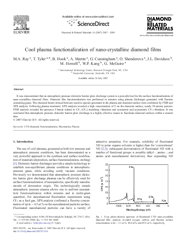 (PDF) Cool plasma functionalization of nano-crystalline diamond films