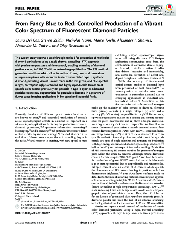 (PDF) Controlled Synthesis of Multicolor Fluorescent Diamonds