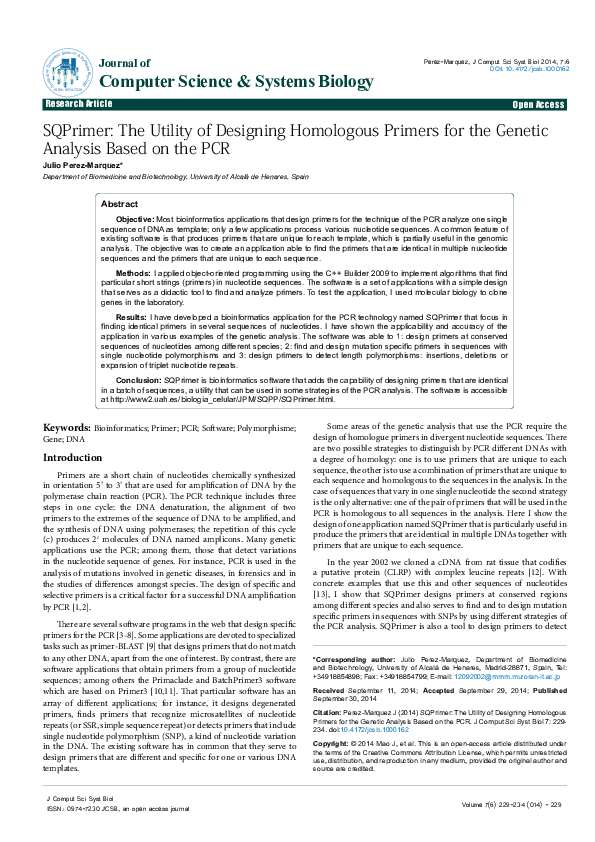 (PDF) SQPrimer: Identical Primer Design for PCR