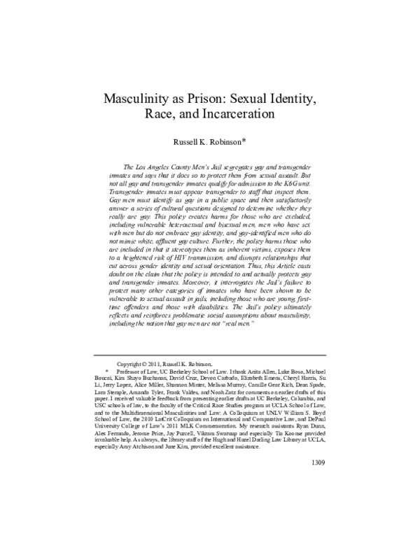 (PDF) Masculinity as Prison: Sexual Identity, Race, and Incarceration